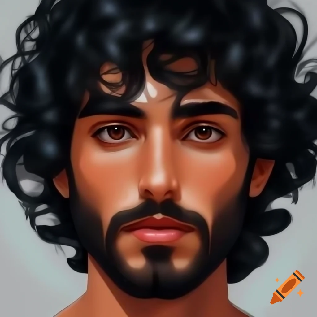 30-year-old angel with curly black hair and beard on Craiyon
