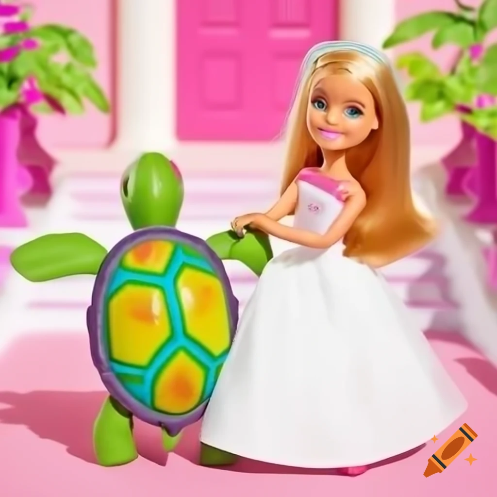 Barbie character with turtle in whimsical wedding scene on Craiyon
