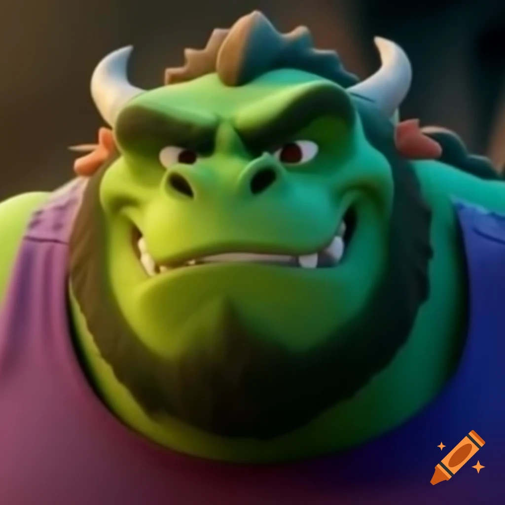 Green Buff dragon wearing purple shirt on Craiyon