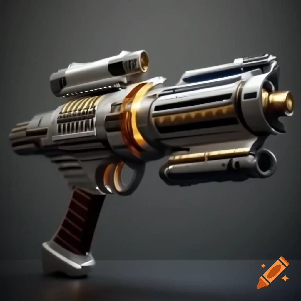 Hyper-realistic sci-fi laser gun resembling a lightsaber hilt with ...