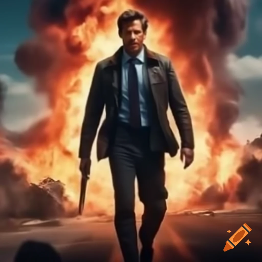 Cinematic action movie poster featuring caucasian man walking with ...