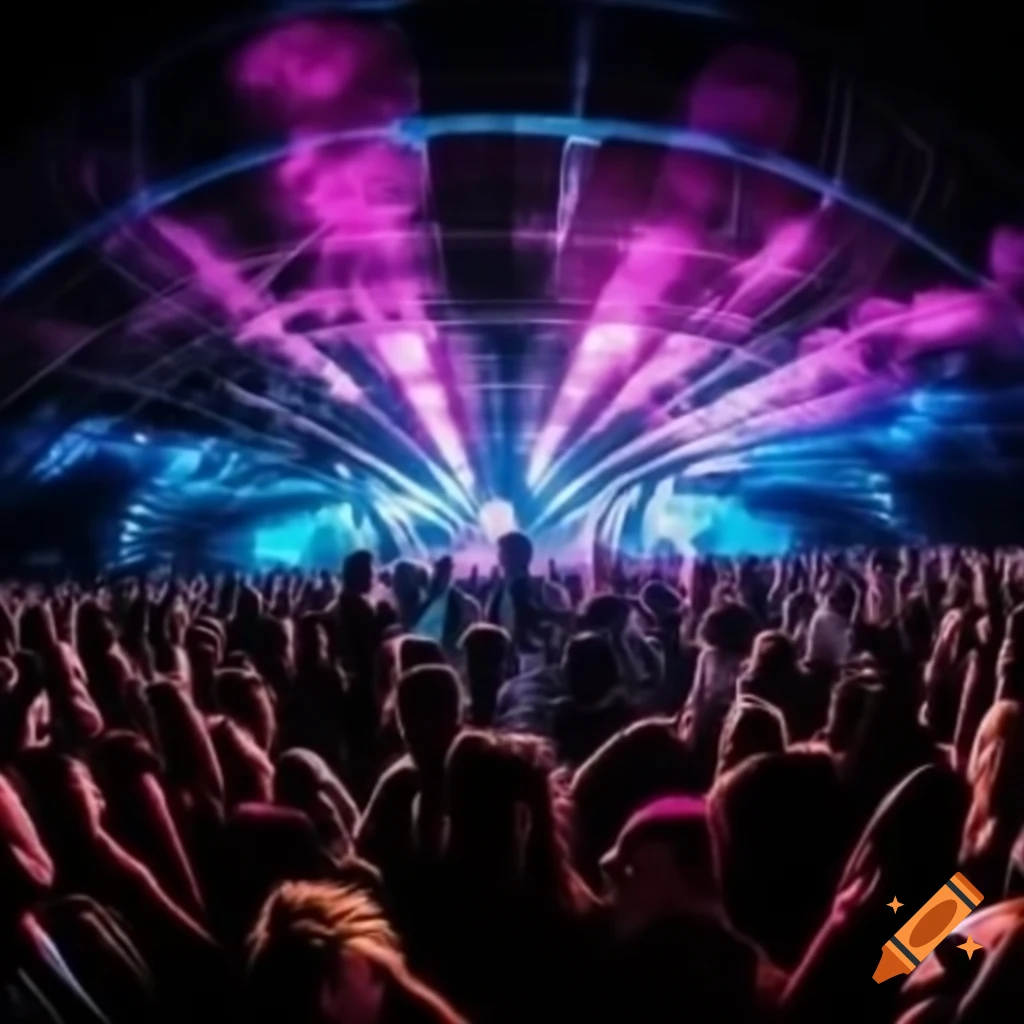 Energetic future rave party scene on Craiyon