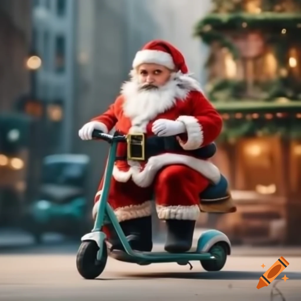 Santa Claus riding an electric scooter on Craiyon