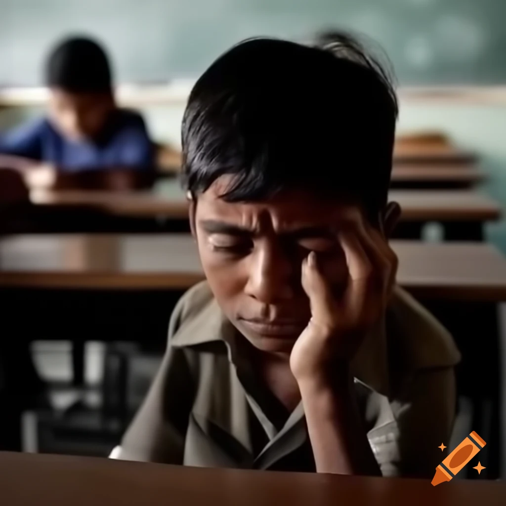 South Indian boy crying in classroom setting on Craiyon
