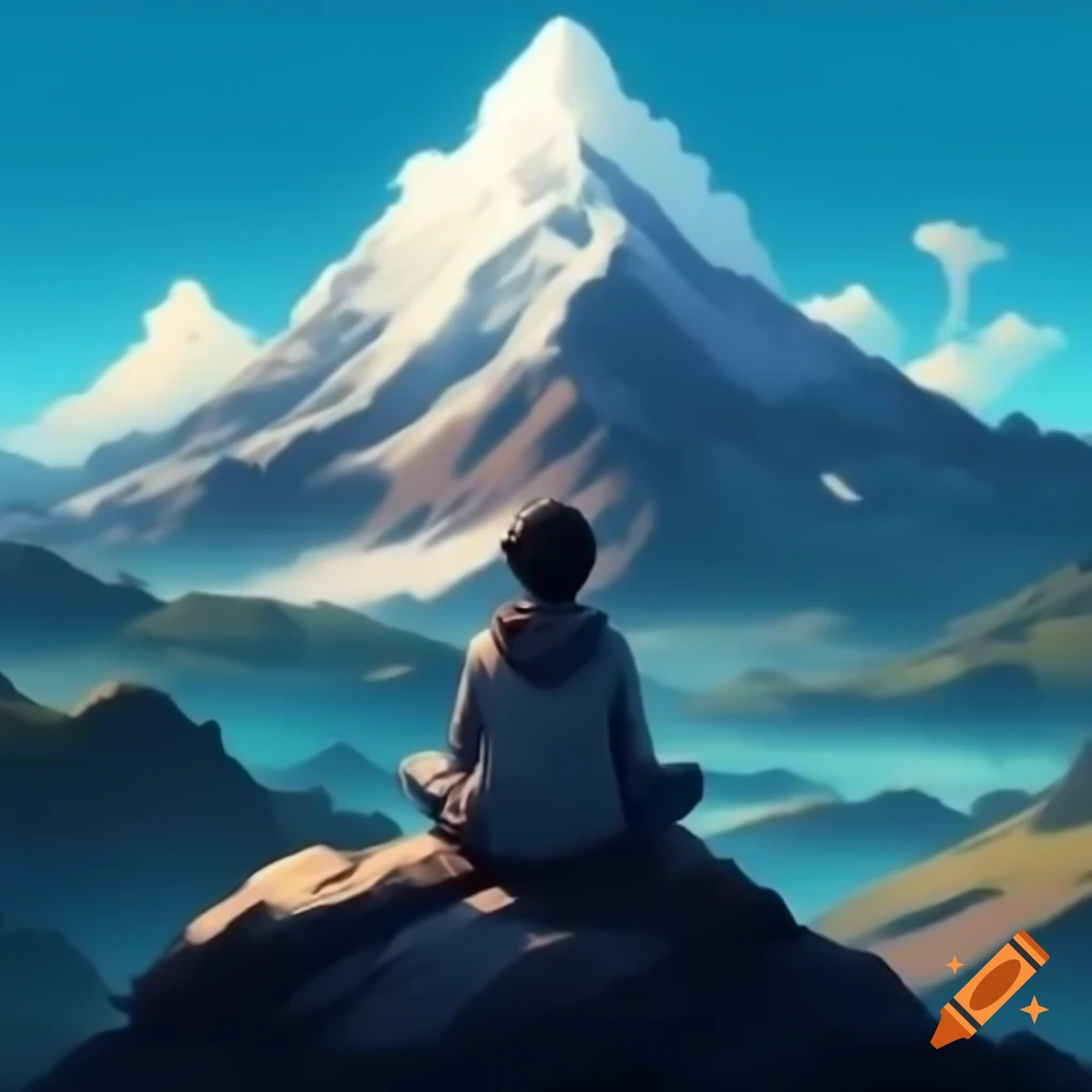 Monk sitting on mountain edge, thematic design for YouTube profile ...