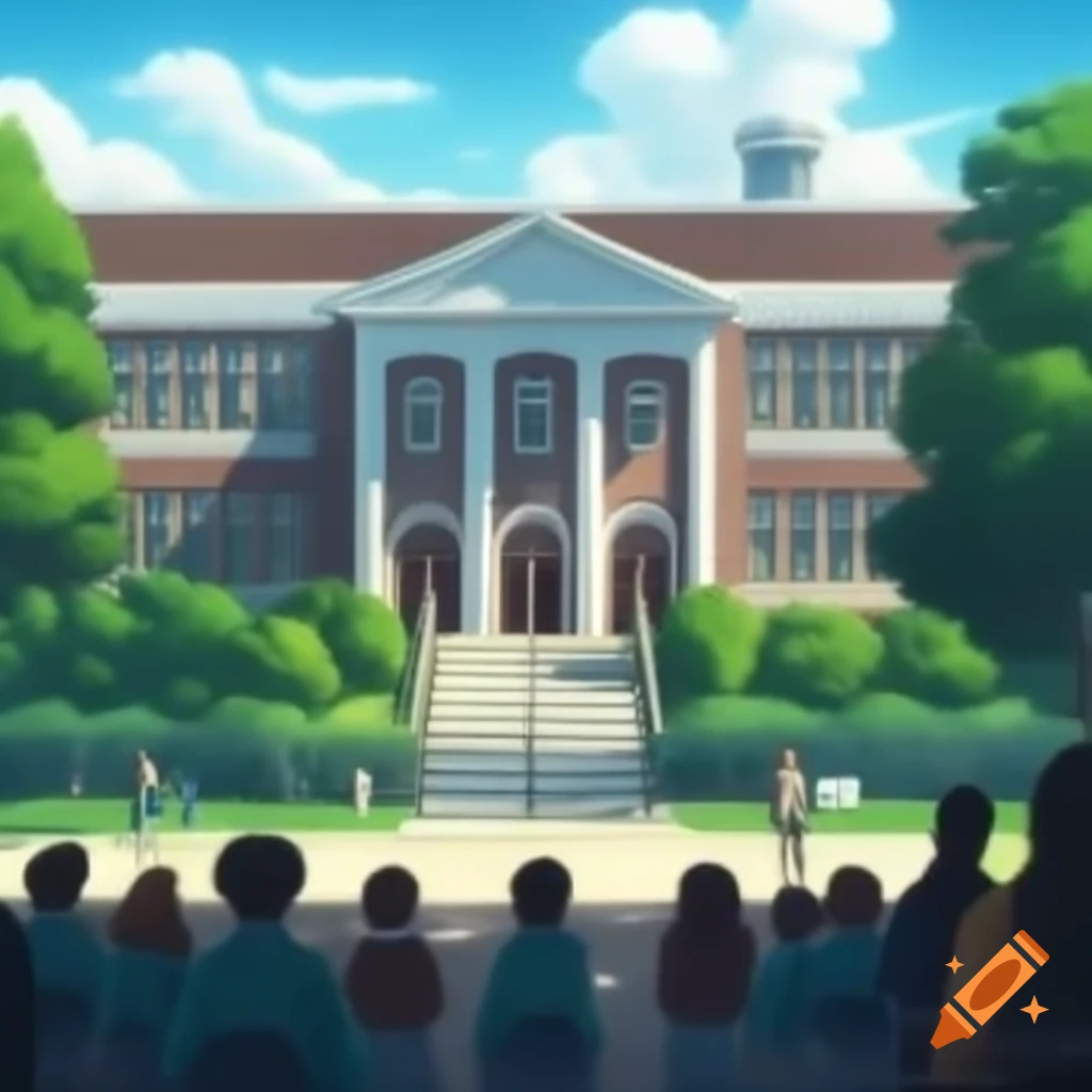 Front view of a school building on Craiyon