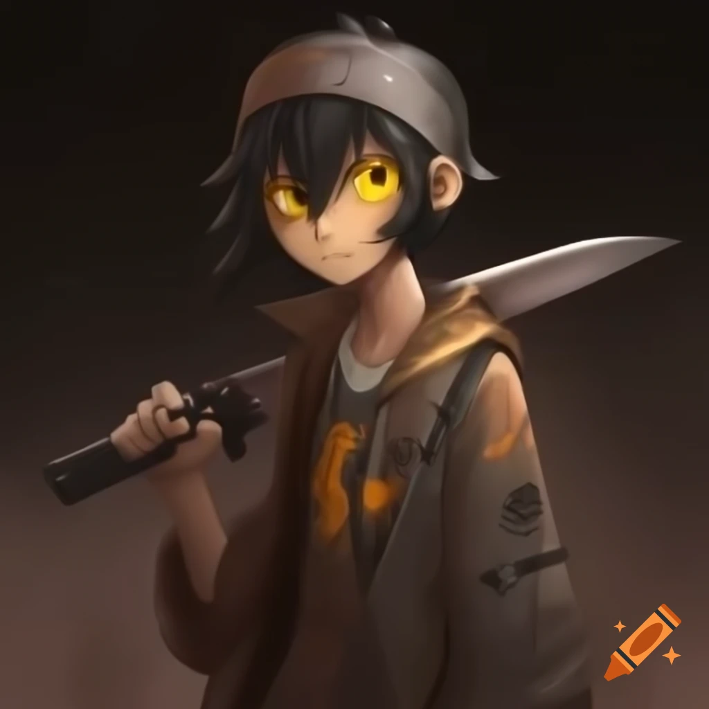 Older anime character niko with ripped clothes and glowing headband ...