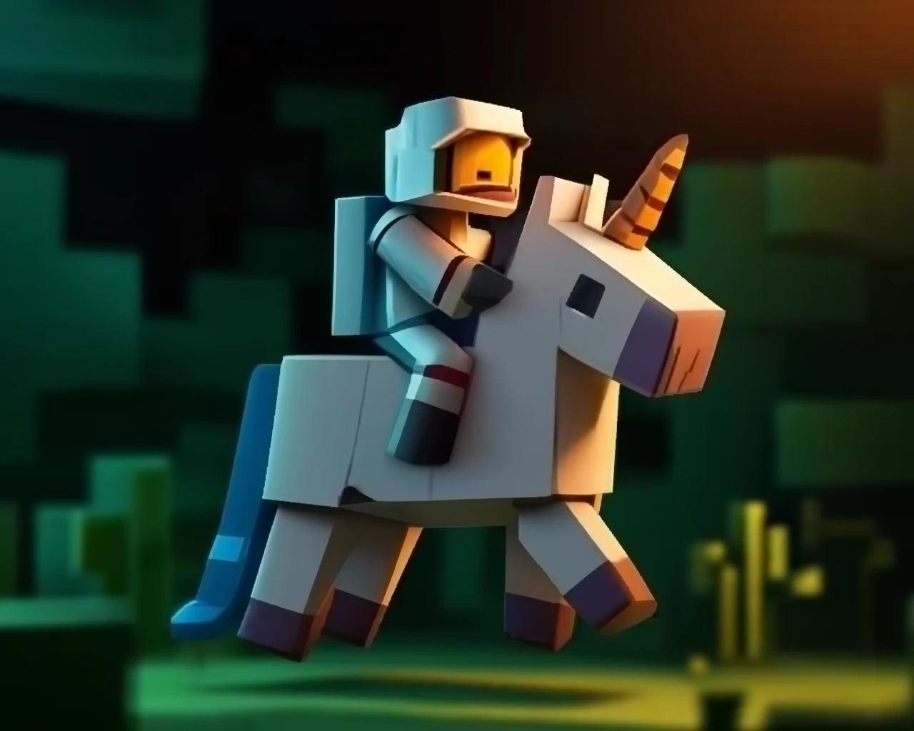 Astronaut riding unicorn in Minecraft with cinematic soft lighting on ...