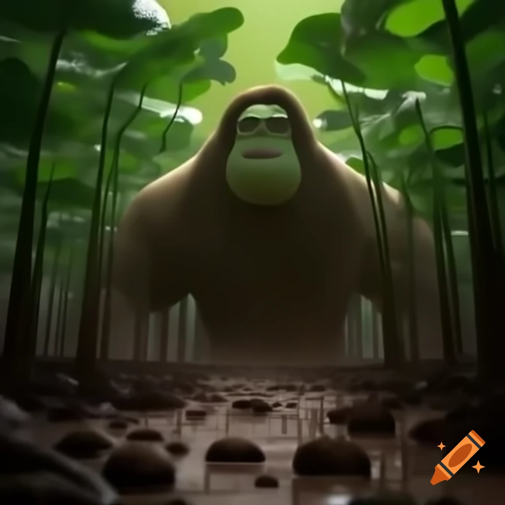 Wide screen depiction of a big muddy bog in Pixar animation style on ...