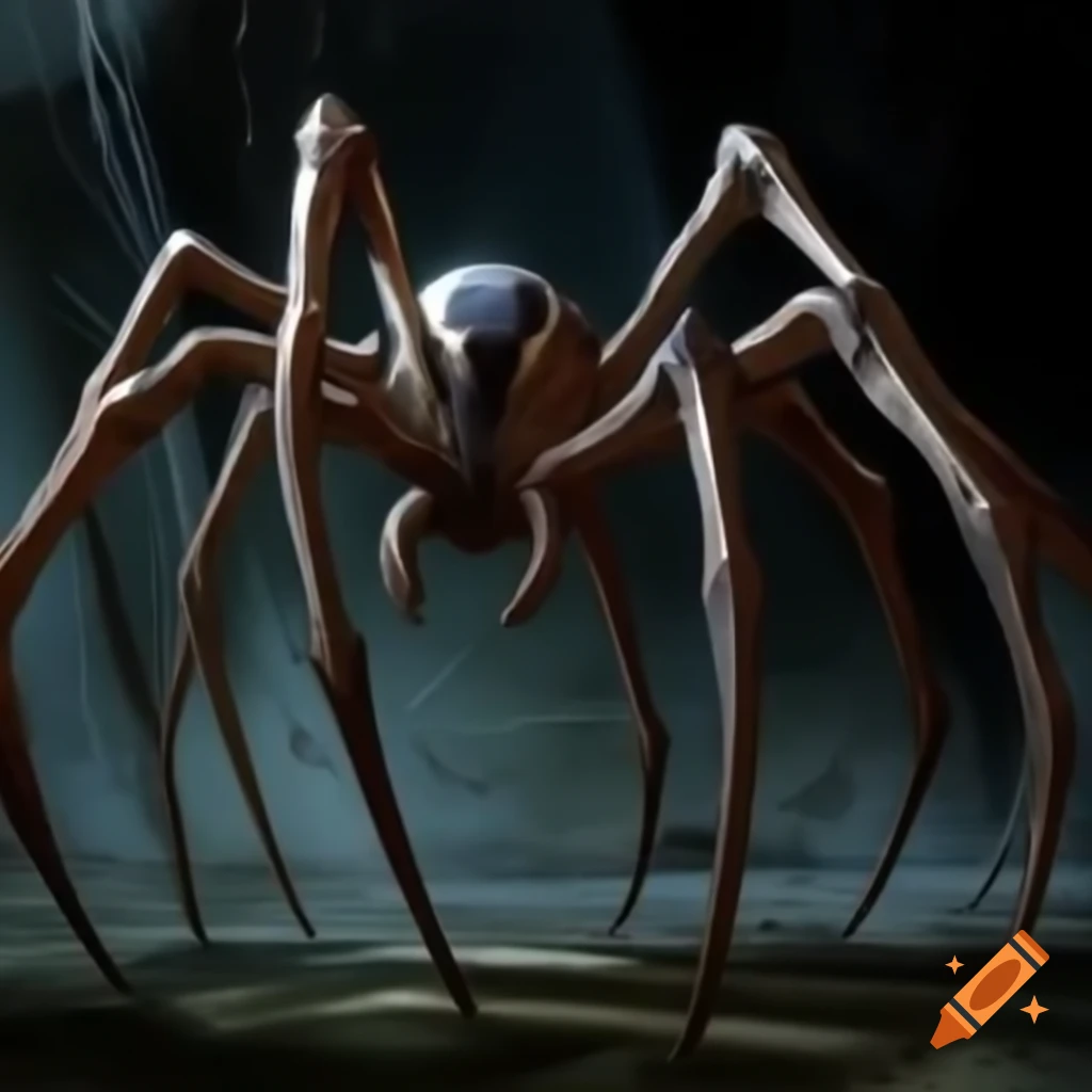 Shelob from Lord of the Rings as a giant spider in cave, spinning web, stylized game art on Craiyon