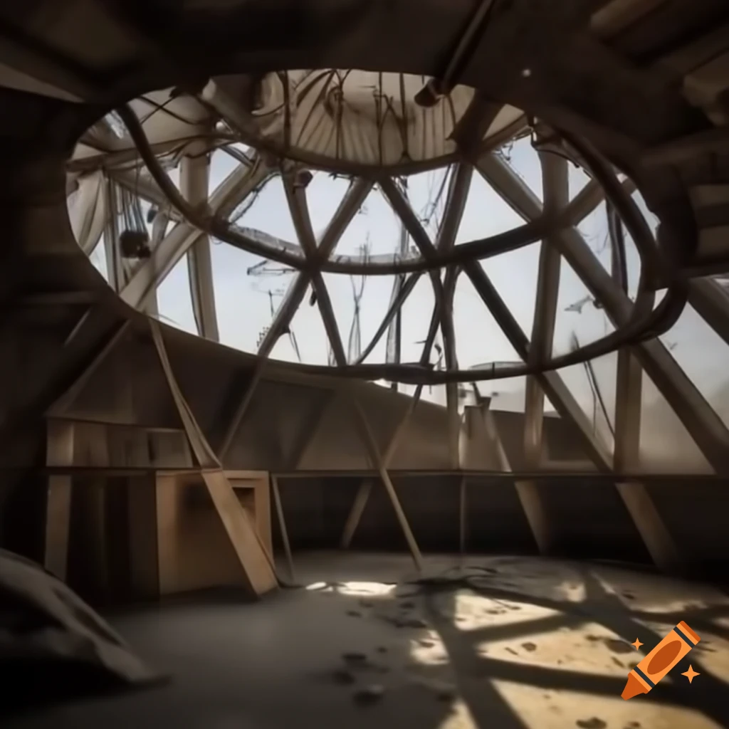 Interior of abandoned 1930s observatory used as a hideout on Craiyon