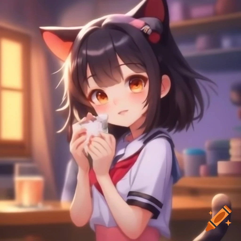 Anime cat girl character design on Craiyon