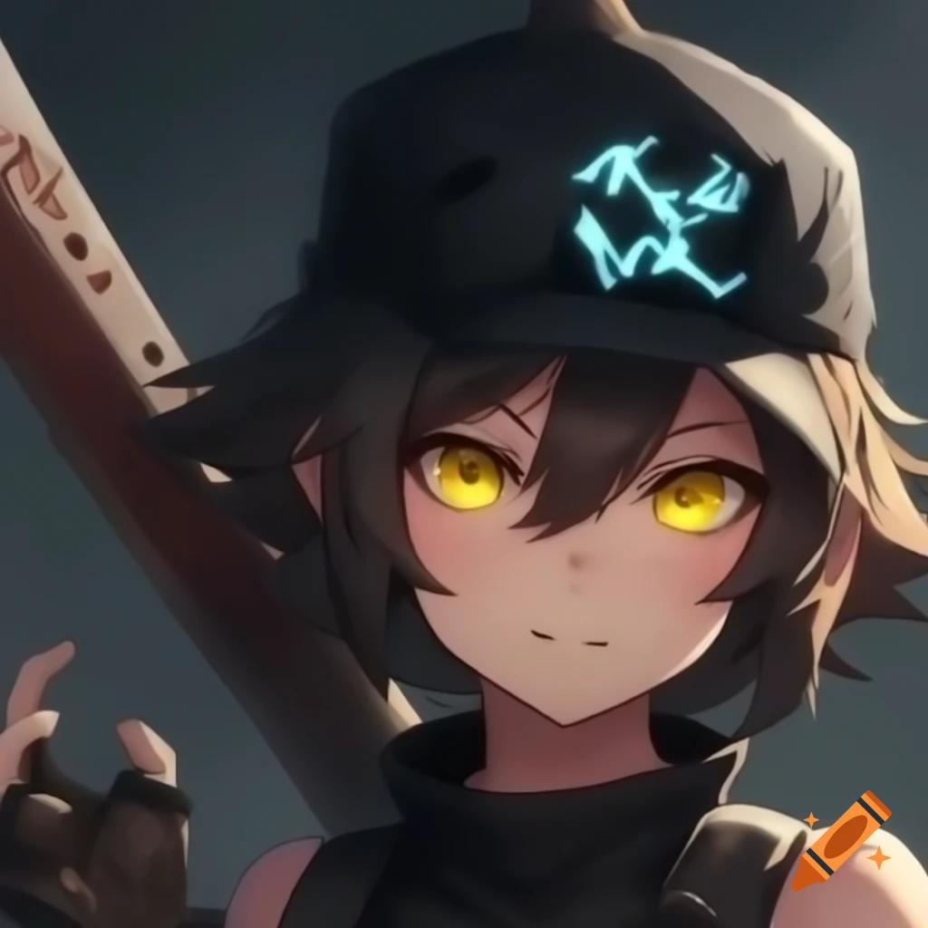 Older anime character Niko with ripped clothes and glowing gang symbol ...