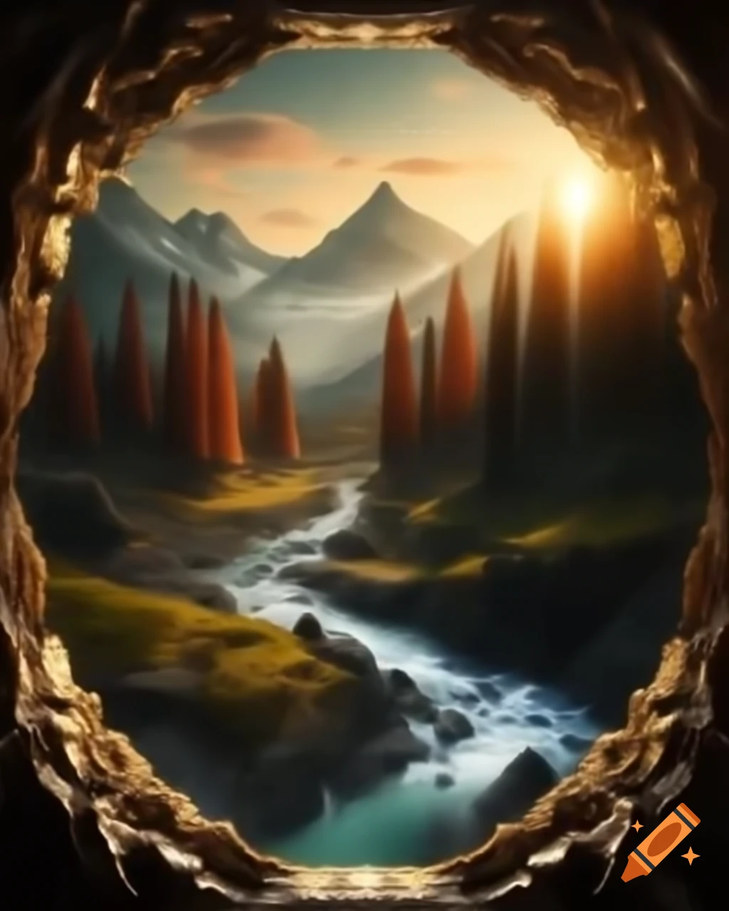 Legendary photo frame crafted from gold with intricate carvings on Craiyon