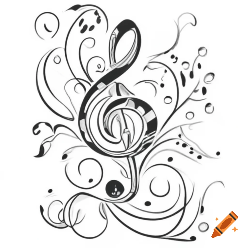 Treble clef design with fancy scrollwork and flowing handscripted text ...