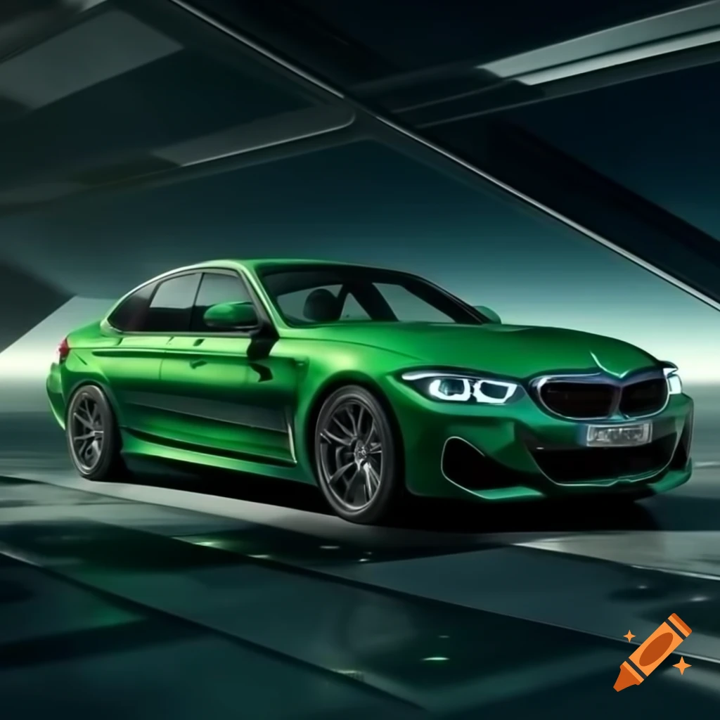 Green BMW M5 on a futuristic spaceship on Craiyon