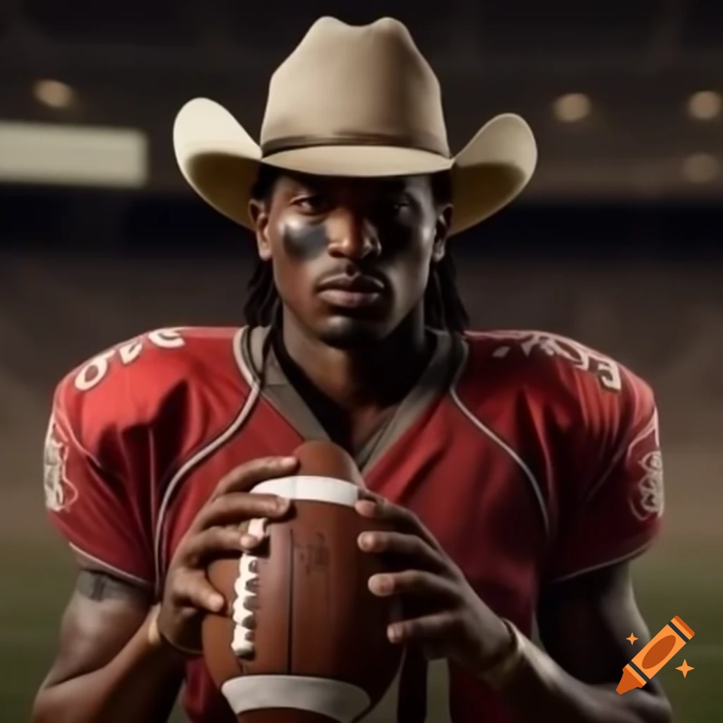 Cowboy-themed football scene with a tough attitude on Craiyon