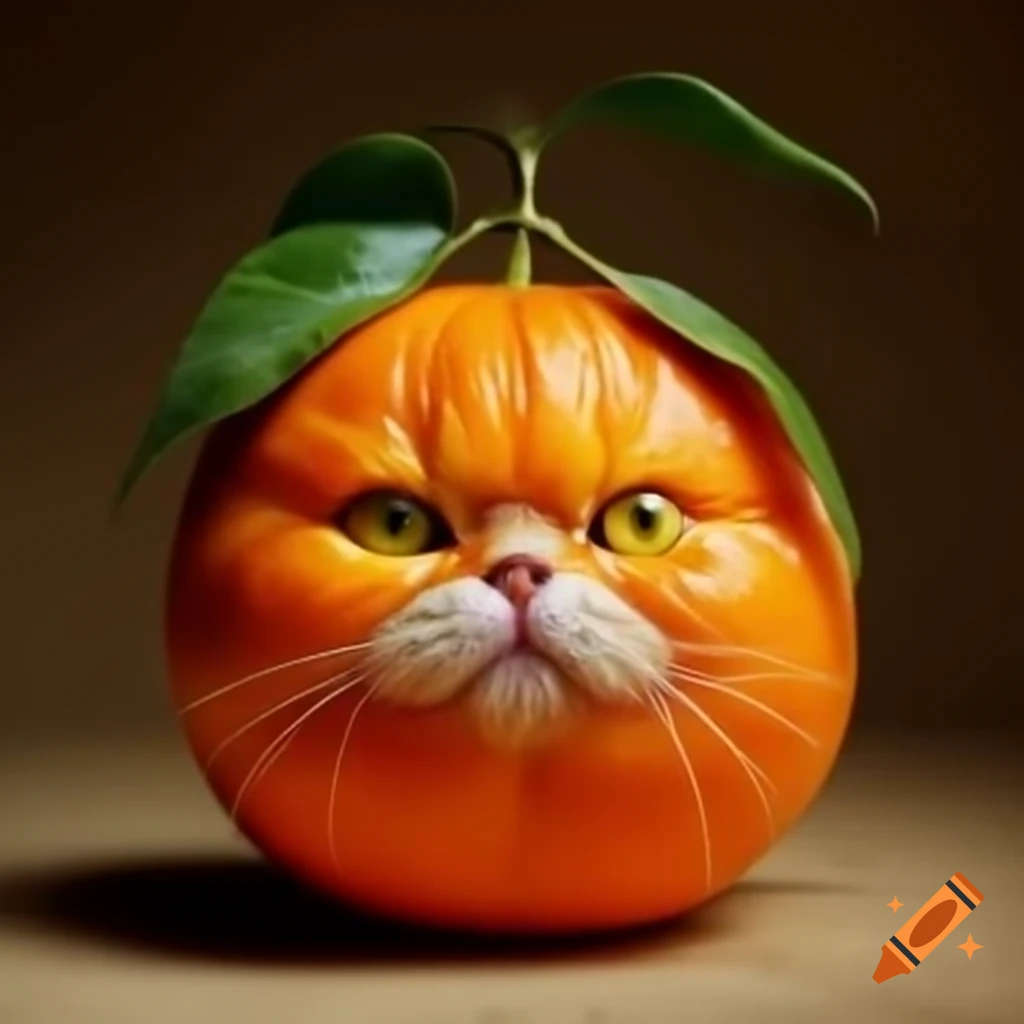Mandarin orange designed with realistic cat's face features on Craiyon