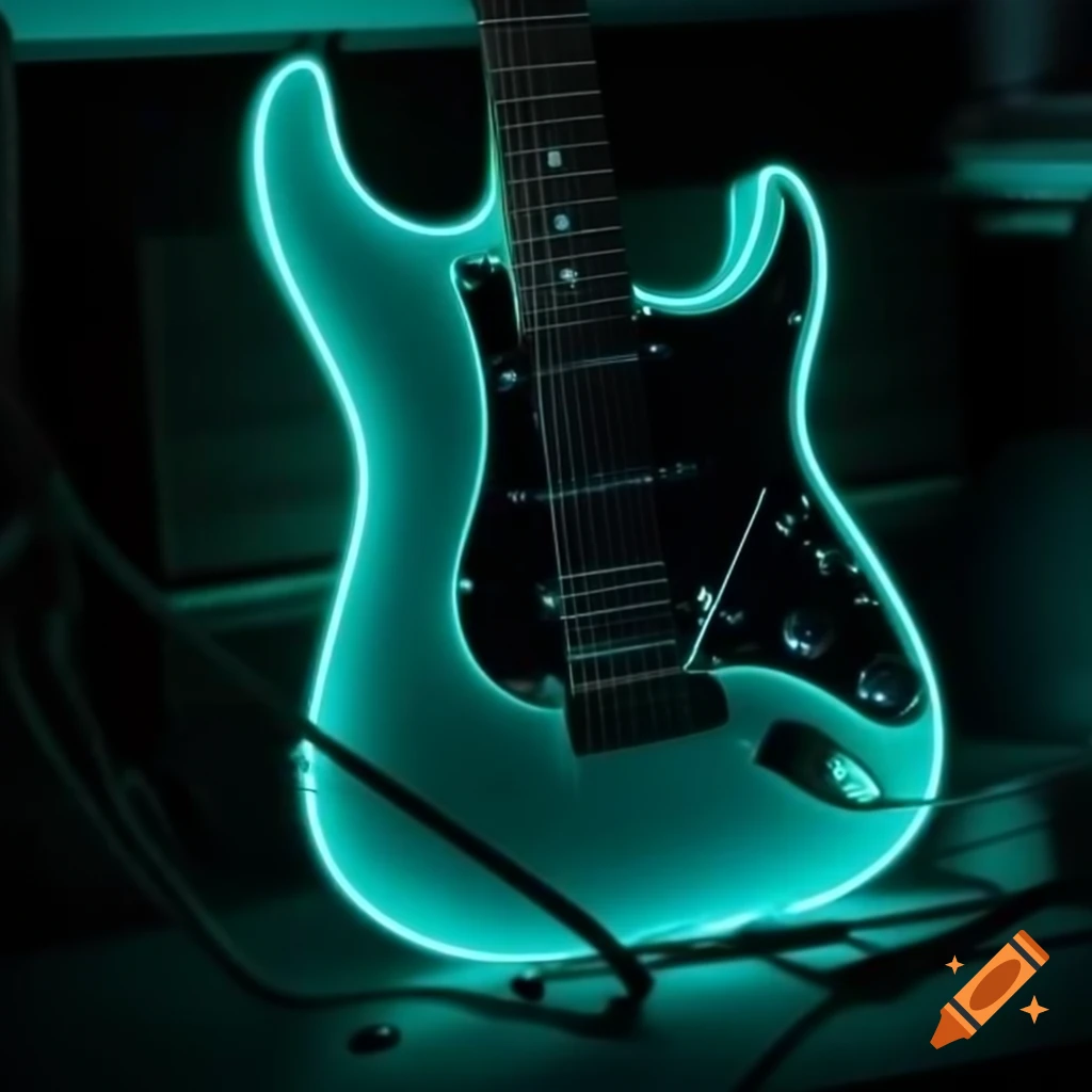 Electric guitar illuminated by neon light on Craiyon