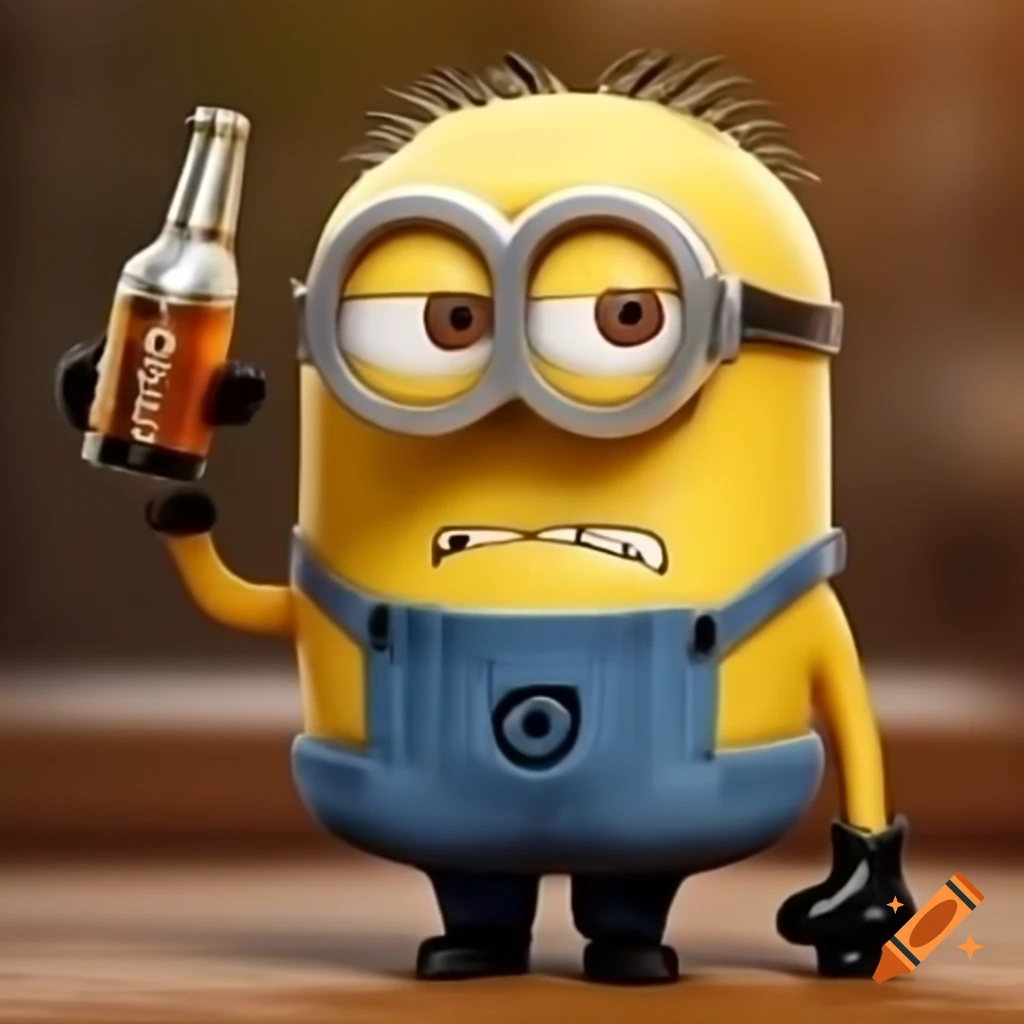 Minion character holding beer bottle on Craiyon