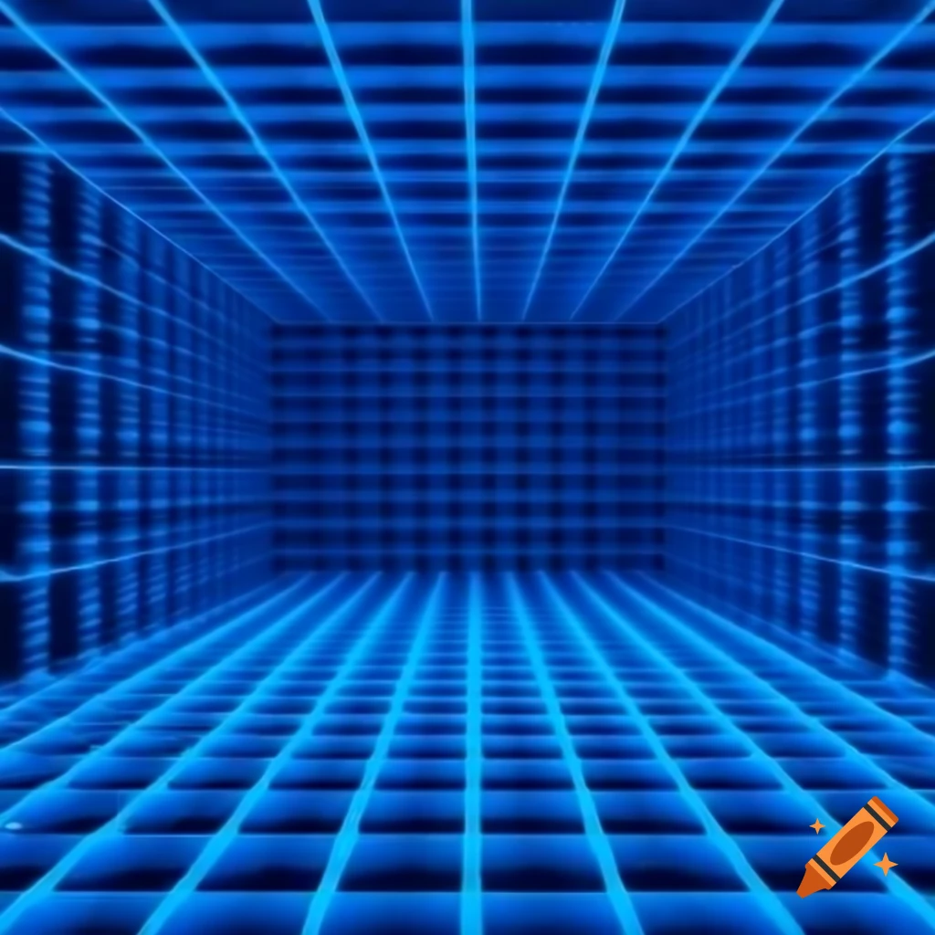 Blue digital grid room design on Craiyon