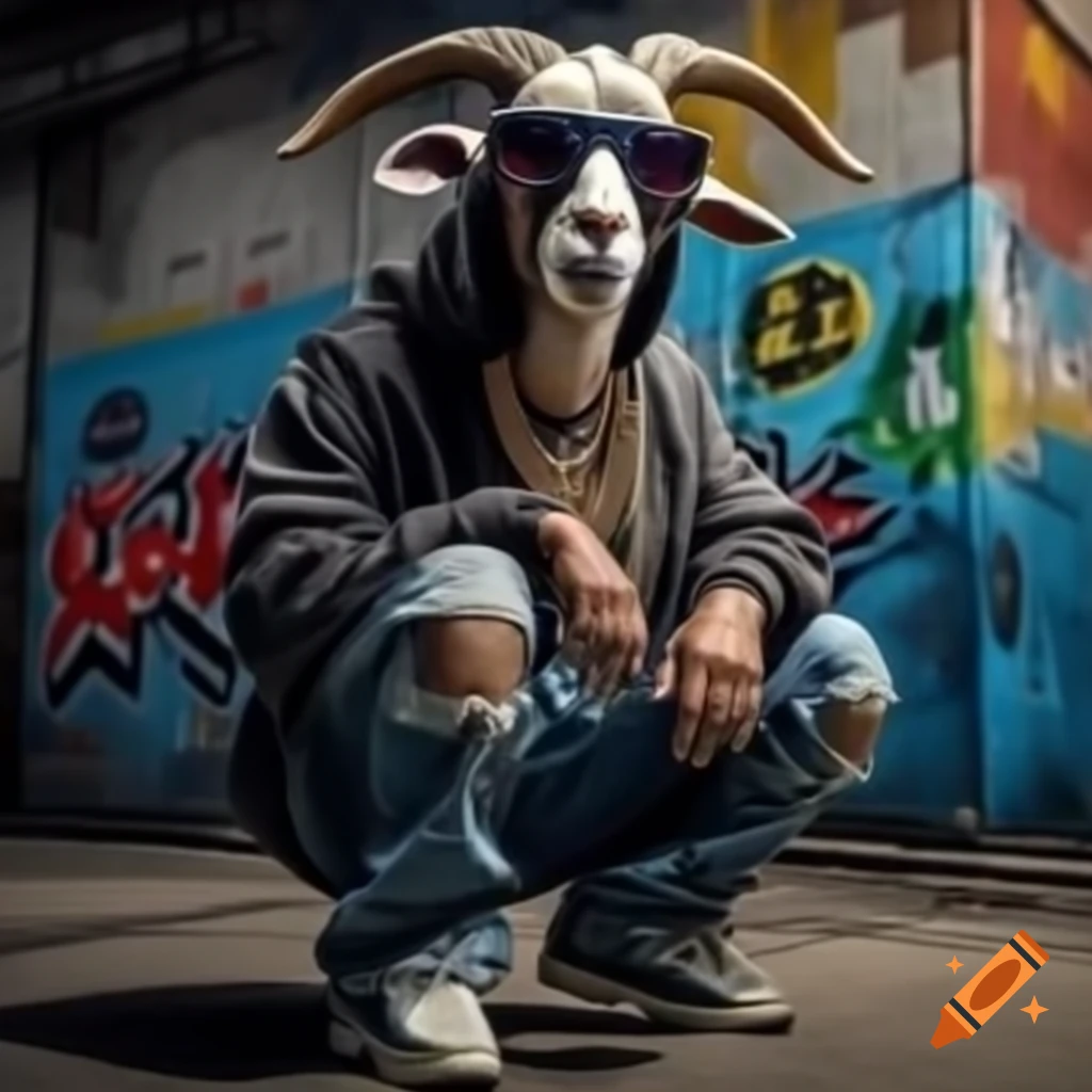 Stylish goat with human body dressed as hip-hop singer on Craiyon