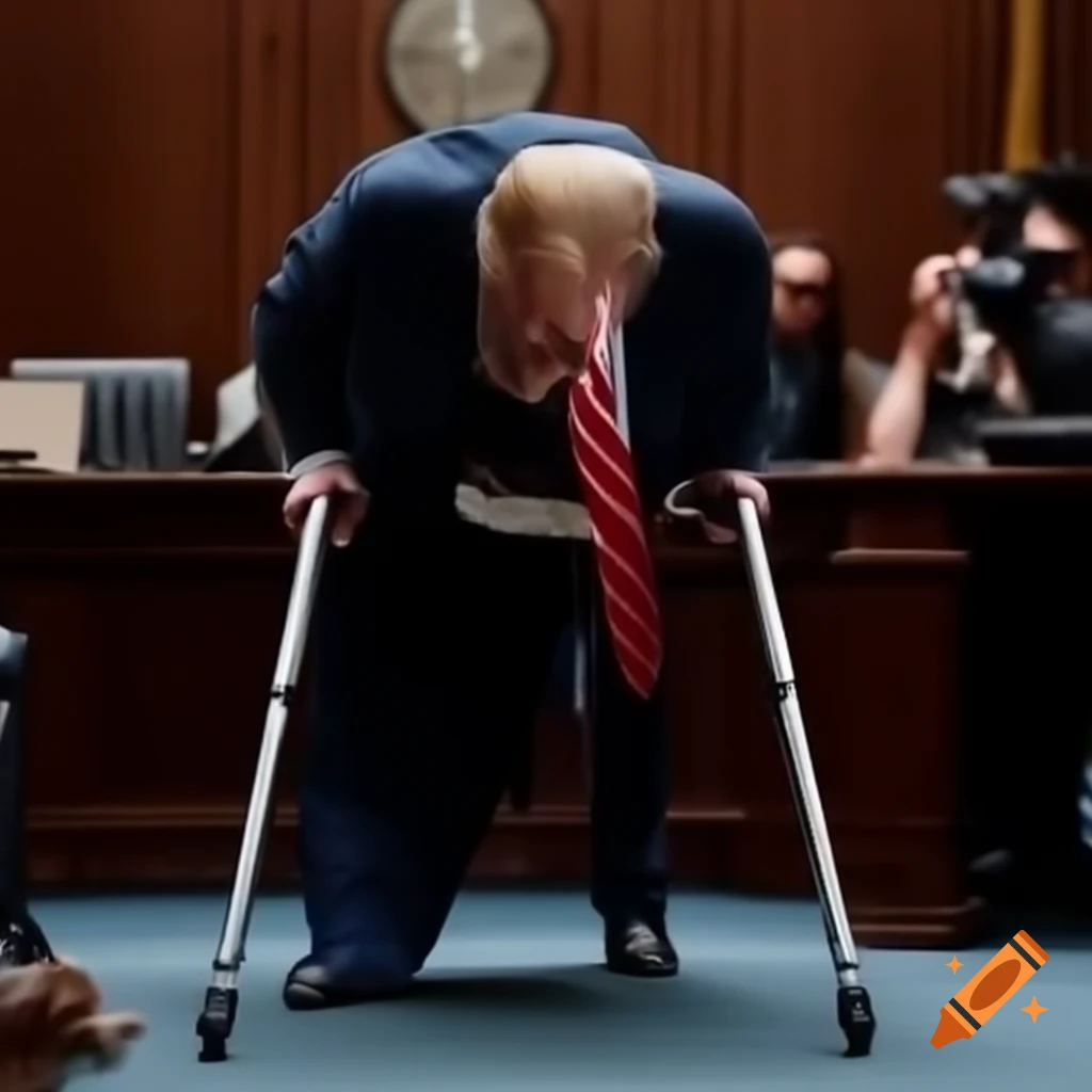Satirical depiction of Donald Trump as Harvey Weinstein using a walker ...