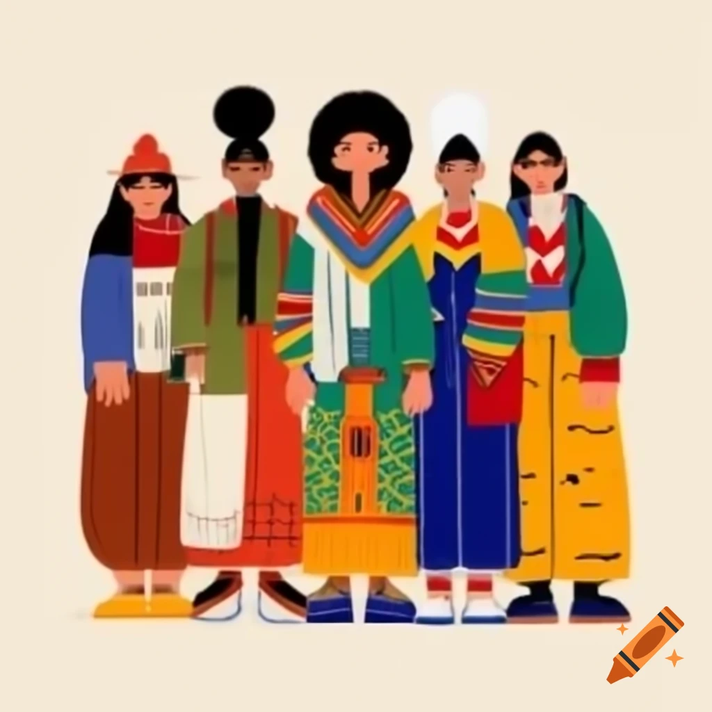 Cartoon-style multicultural group on white background, inspired by the ...