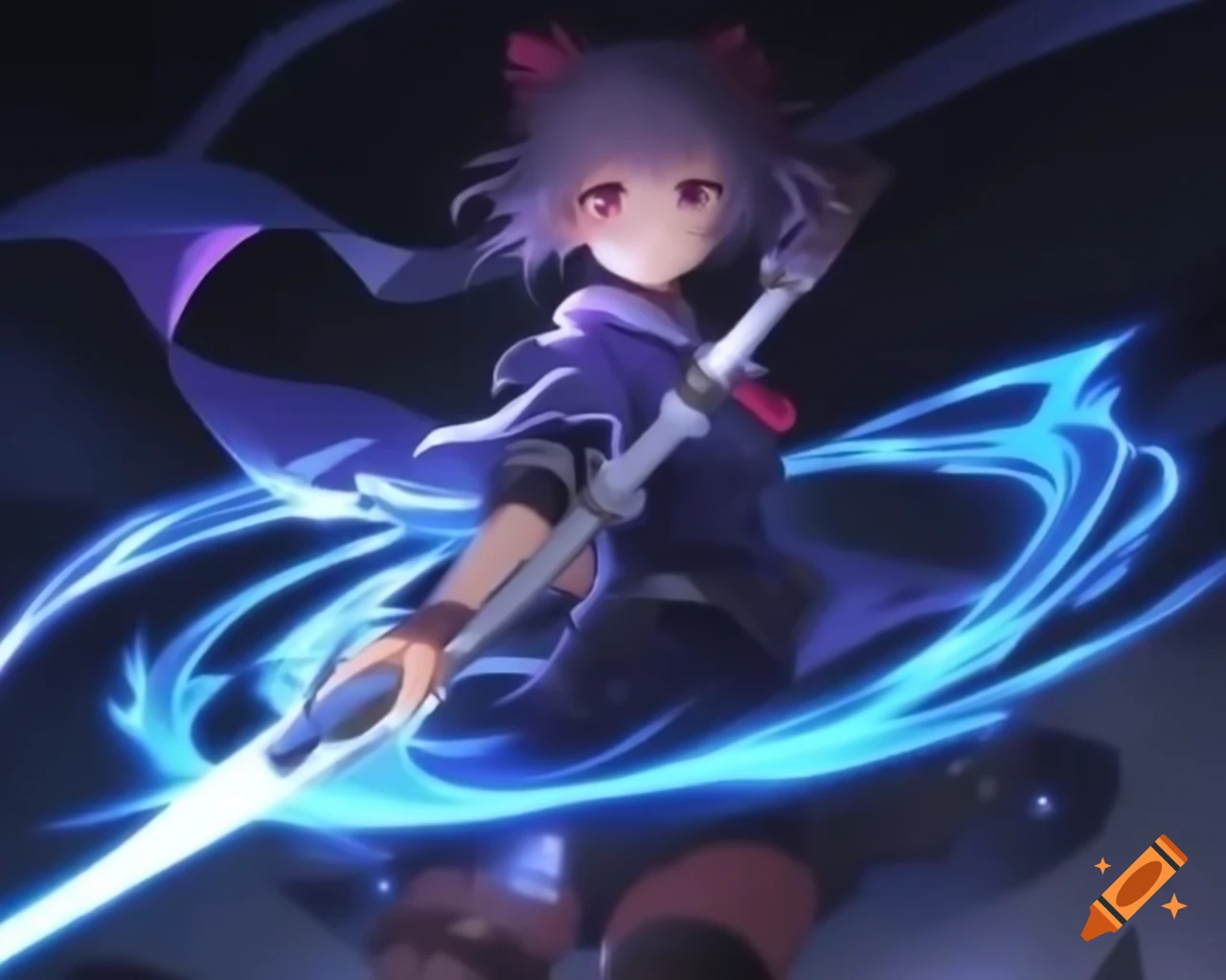 Anime girl wielding a powerful electro sword on Craiyon