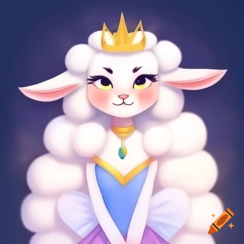 Anime style anthropomorphic sheep girl princess in fancy dress with ...