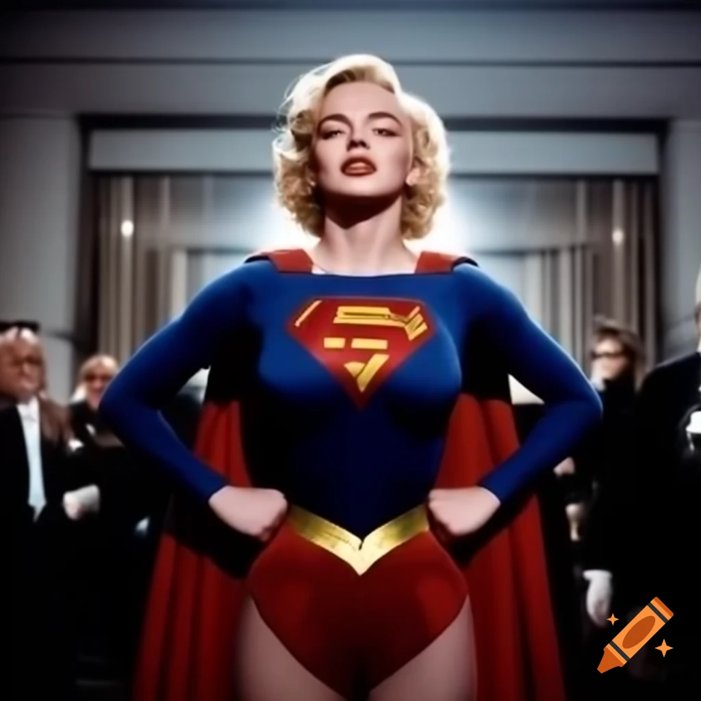Marilyn Monroe dressed as Supergirl, striking a pose on Craiyon