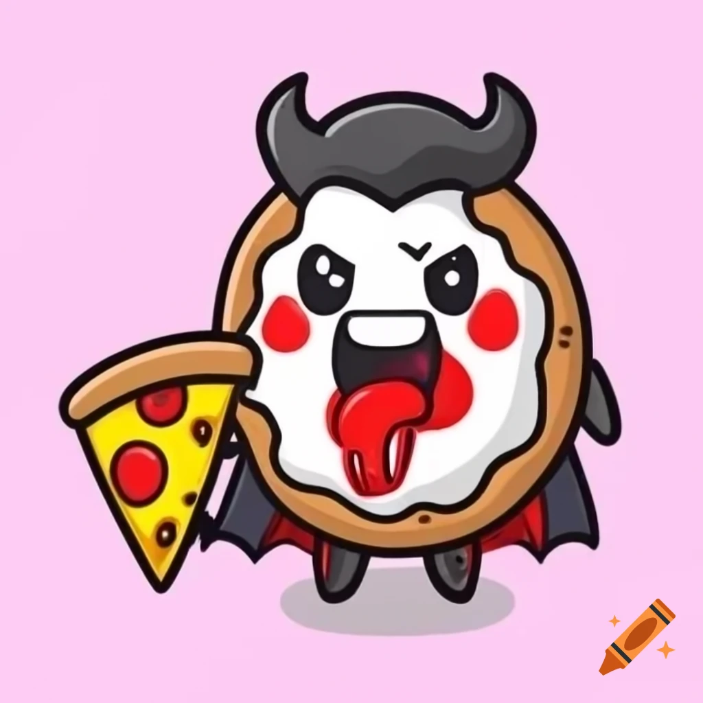 Cartoon vampire smiling while eating pizza on Craiyon