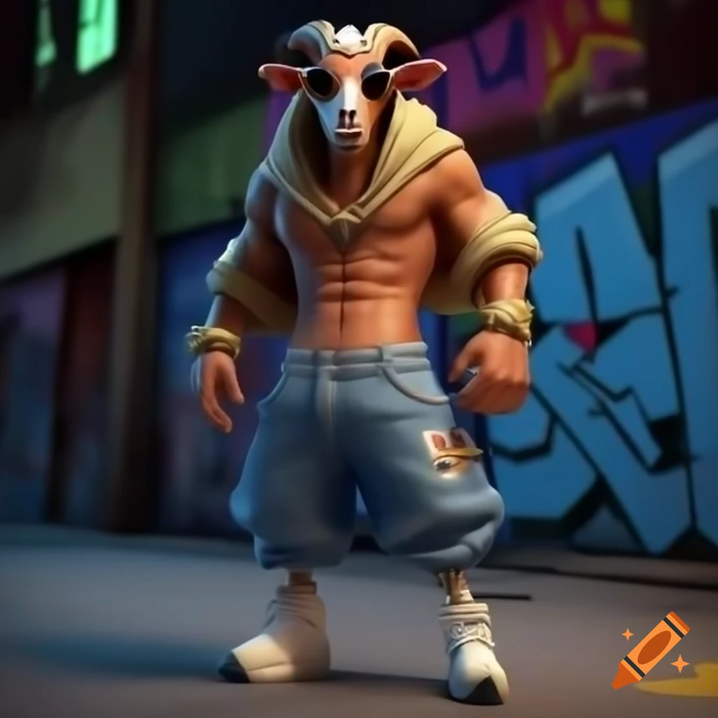 3D image of a stylish goat with human body dressed like hip-hop singer ...