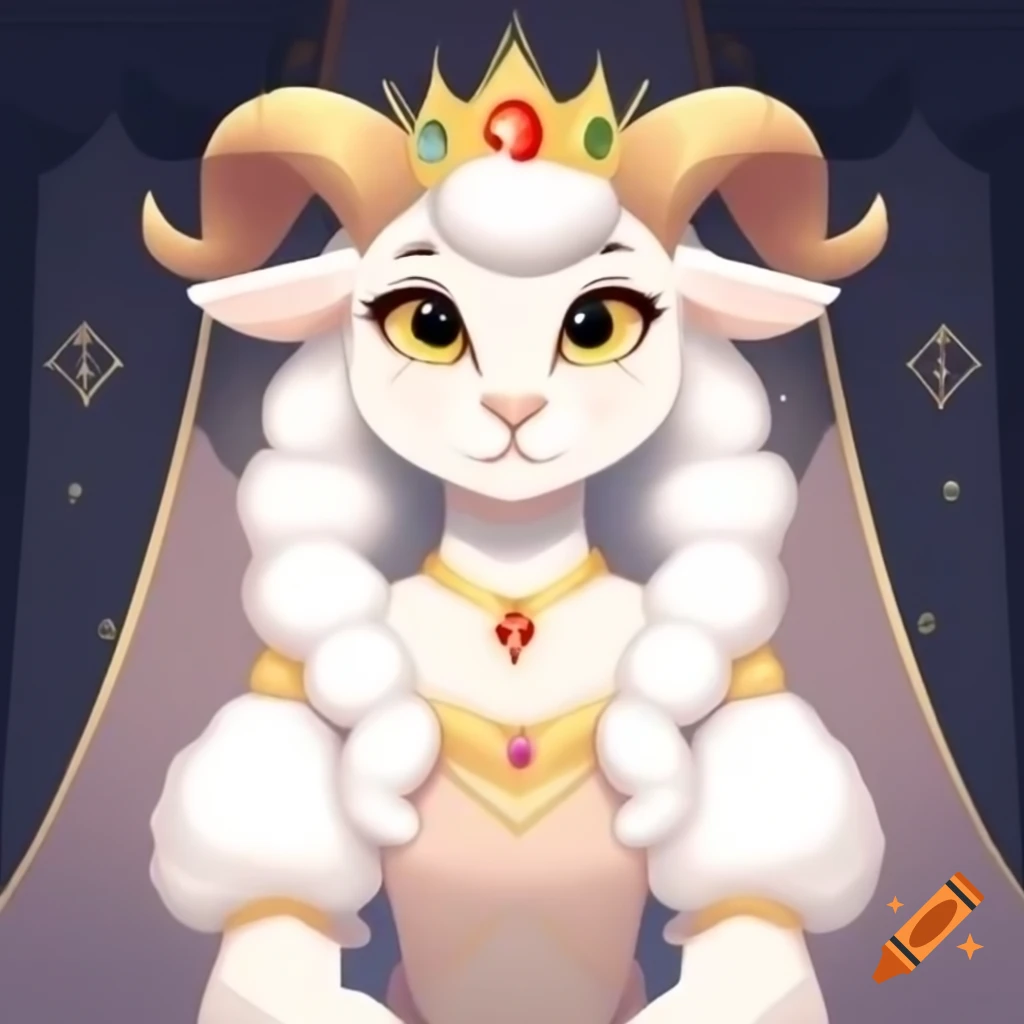 Anime-style anthro sheep girl princess in fancy dress with tiara and ...