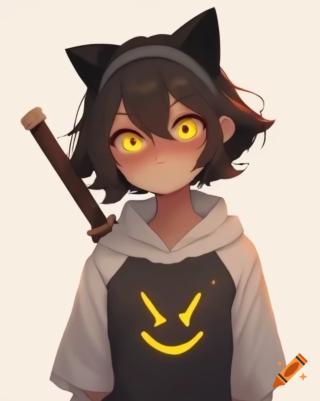 Older anime character niko with glowing eyes and gang symbol, equipped ...