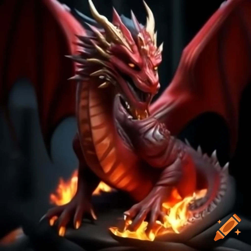 Detailed red fire dragon with glowing orange cracks and fire powers on ...