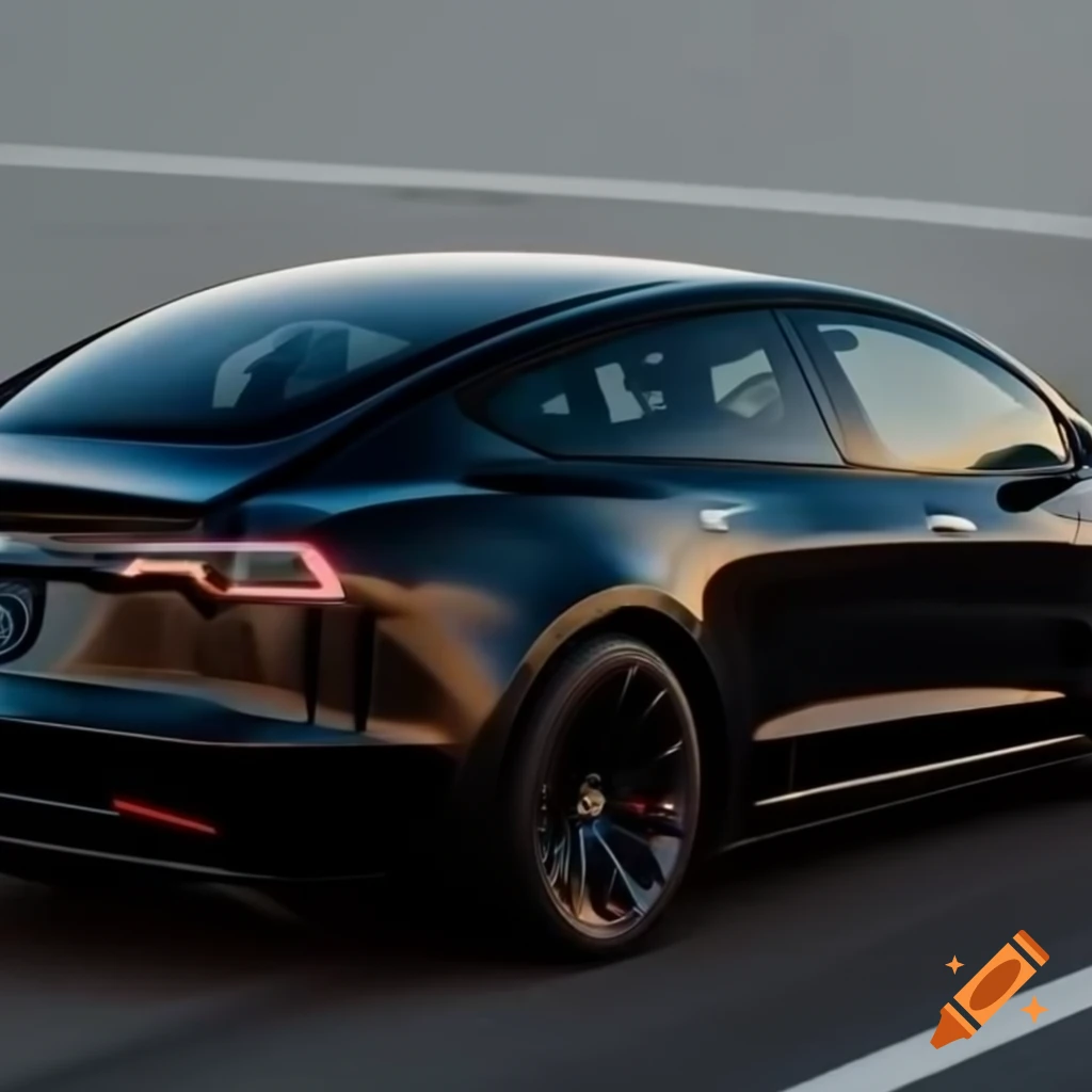 Black tesla car in a stylish setting on Craiyon