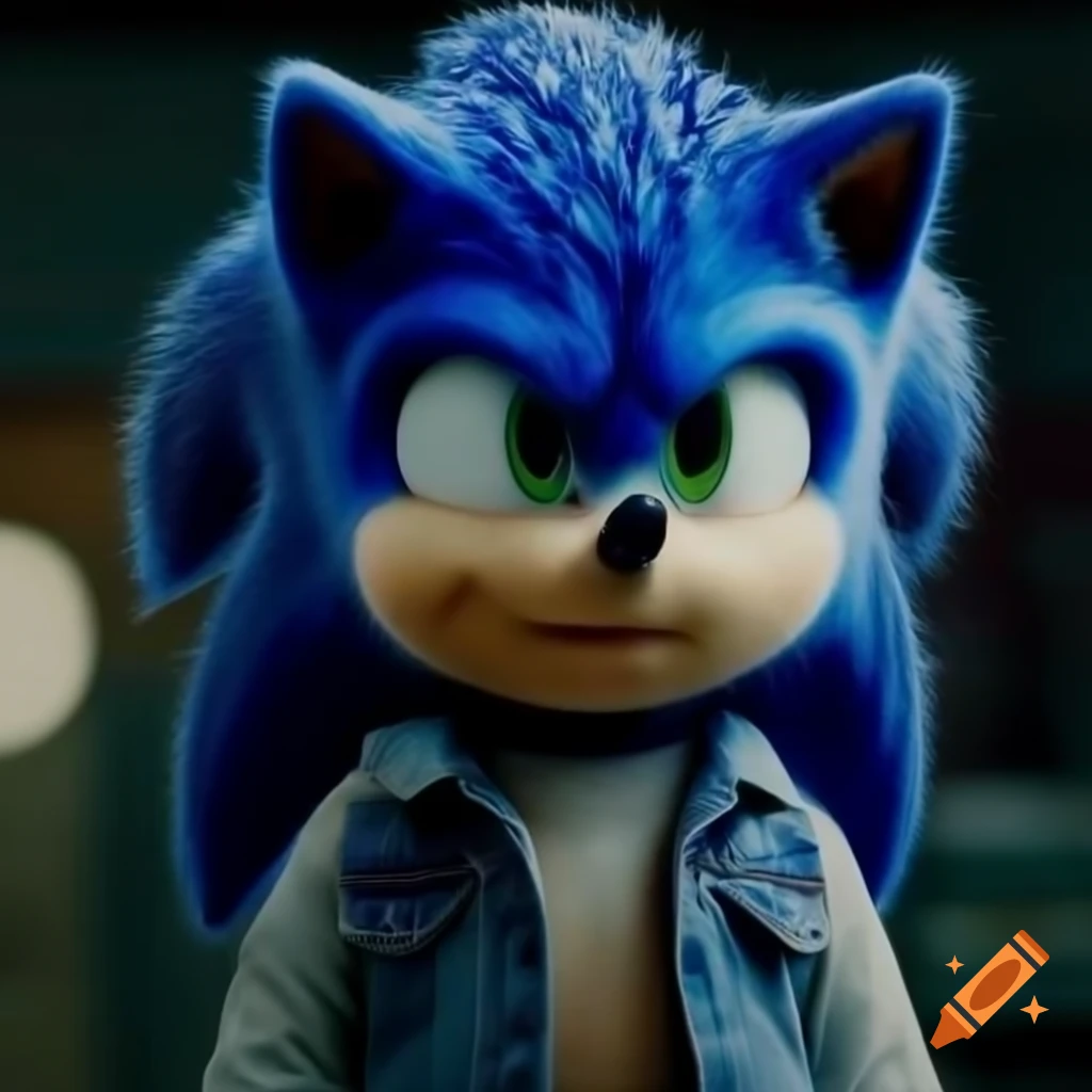 Sonic the hedgehog in a denim jacket on Craiyon