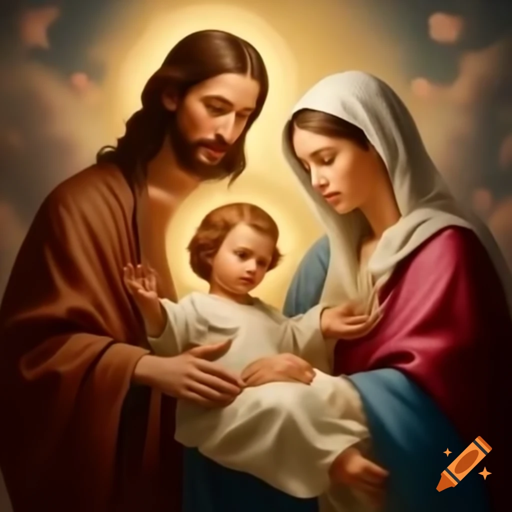 Ultra hd depiction of the holy family with jesus, mary, and joseph on ...