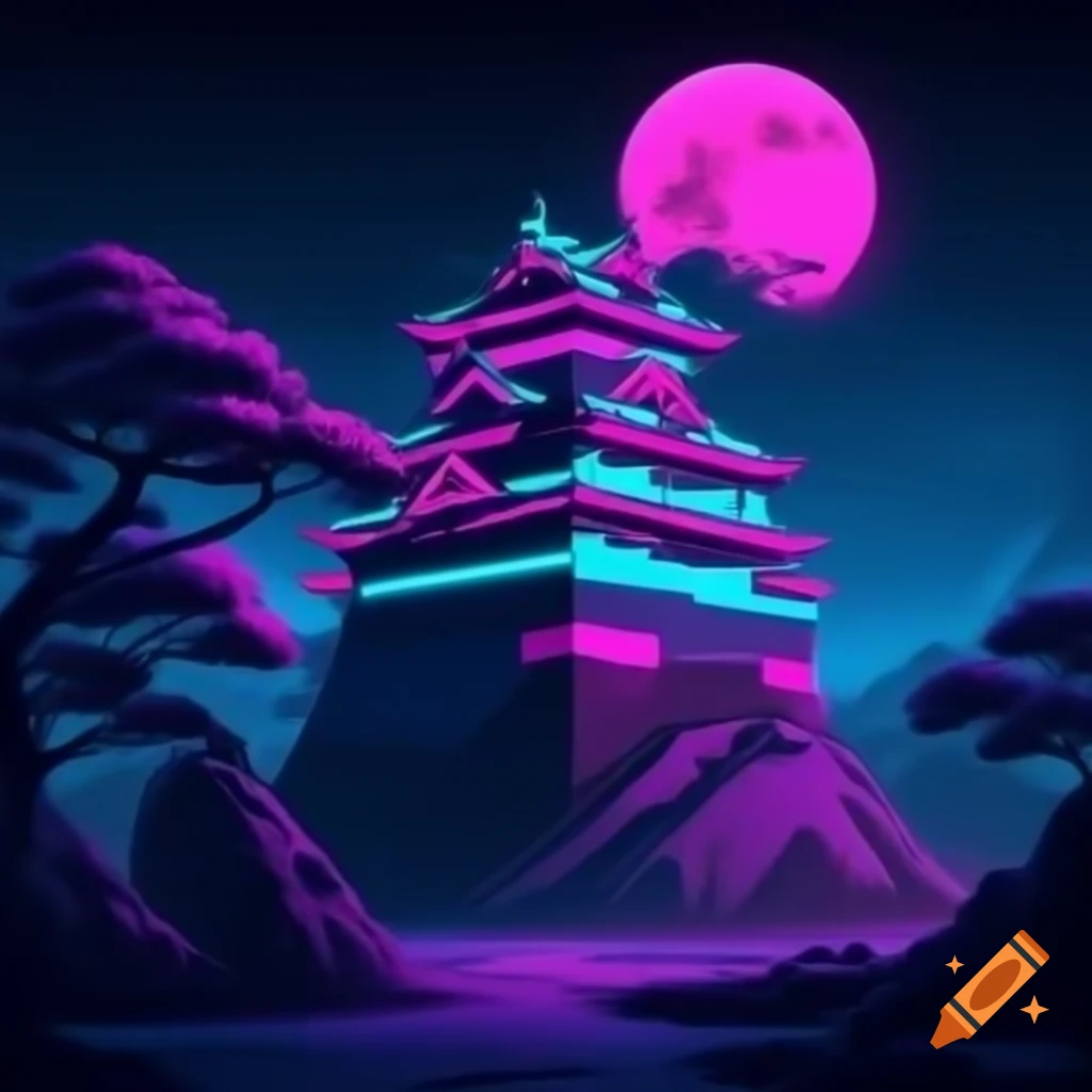 Neon-lit Japanese castle on Craiyon
