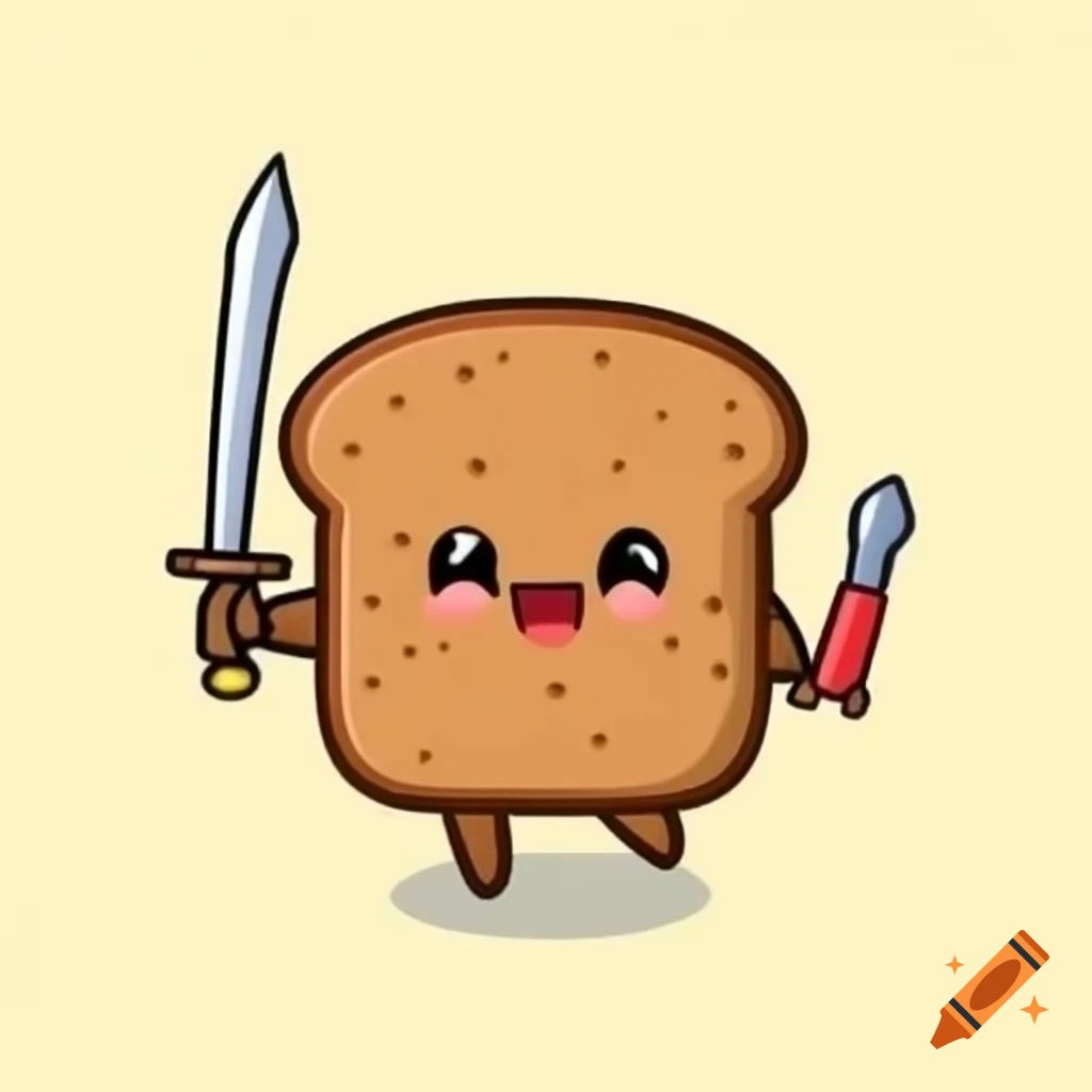 Cartoon loaf of bread with a sword inserted on Craiyon