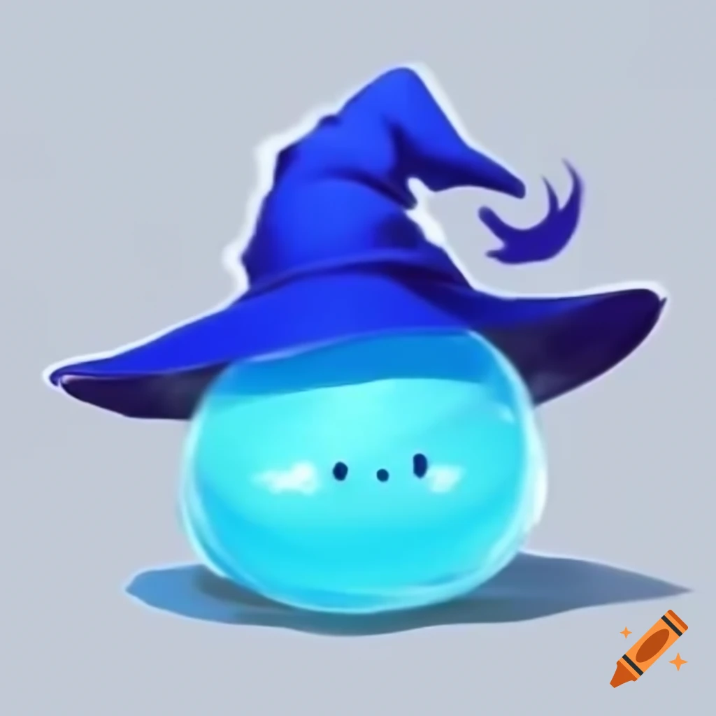 Blue slime orb wearing a wizard hat on Craiyon