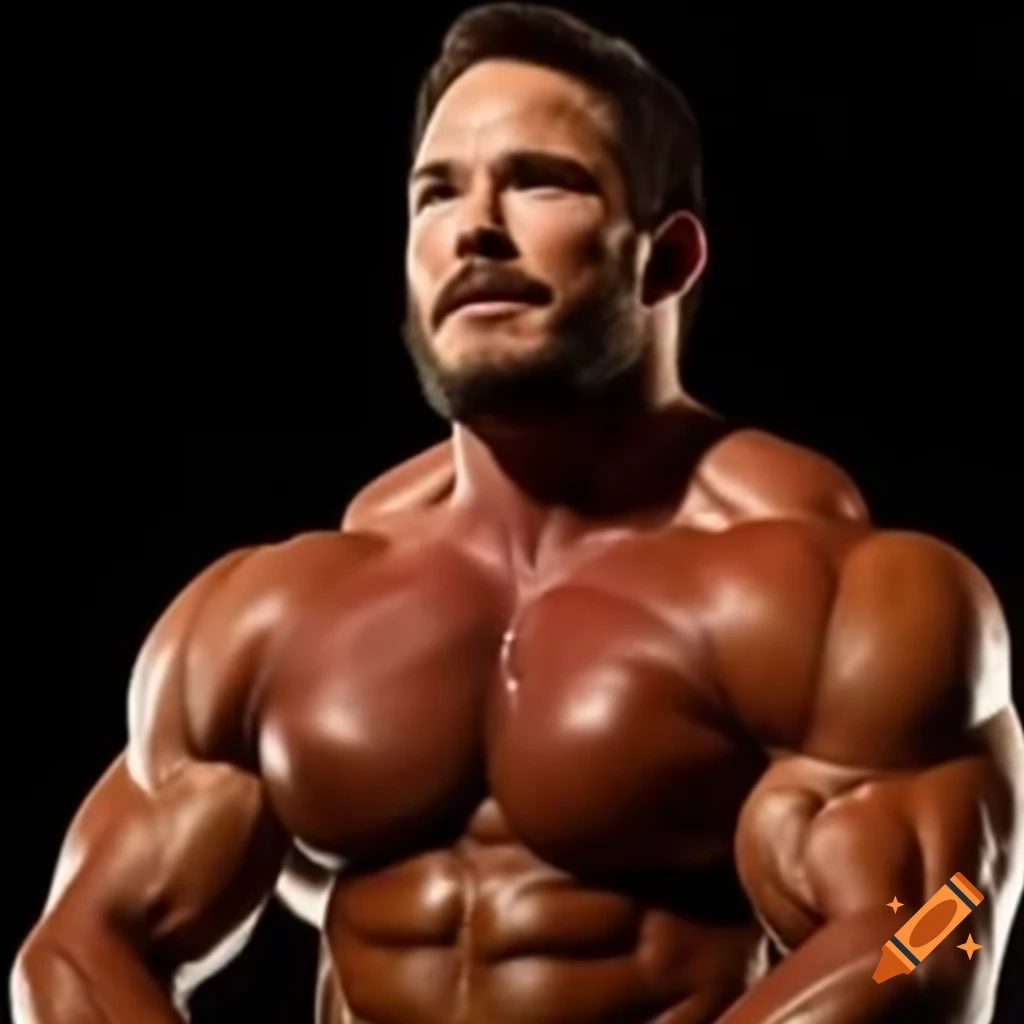 Chris pratt as muscular bodybuilder with stubble beard on Craiyon