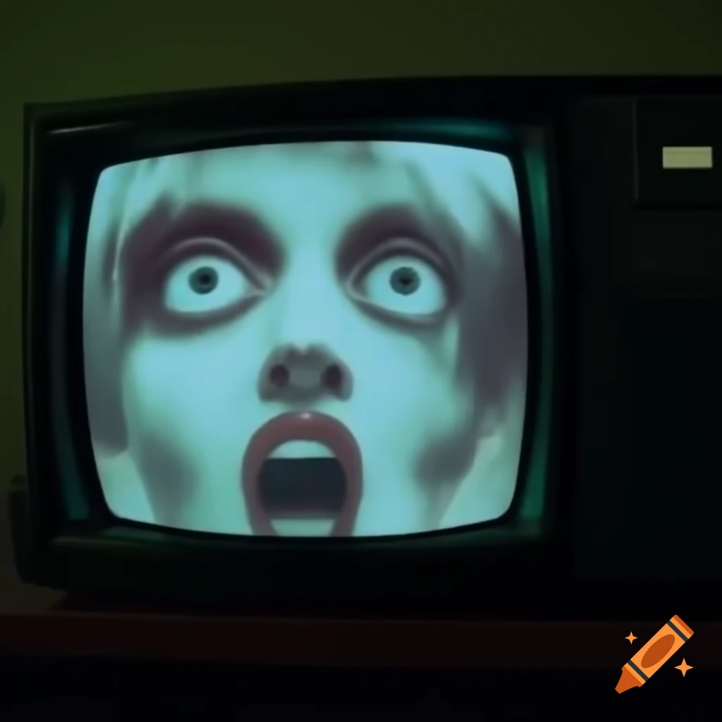 Creepy VHS quality video displayed on a vintage TV screen on Craiyon