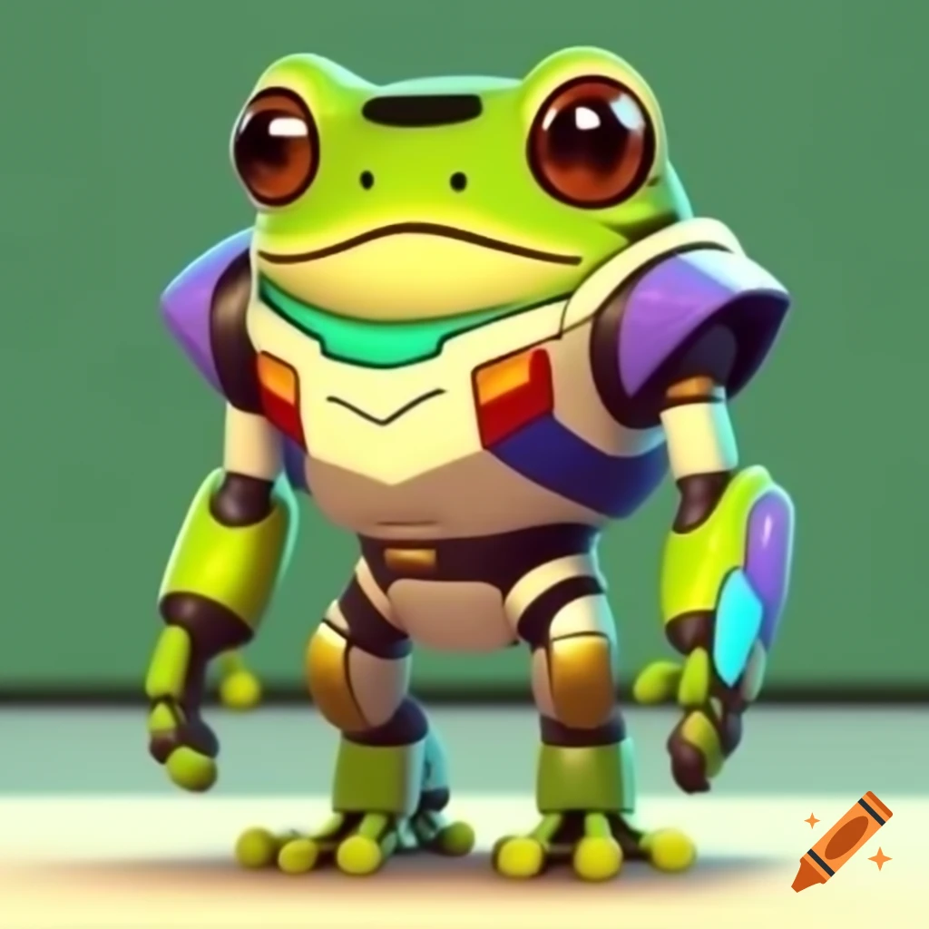 Cartoon frog voltron robot standing upright on two legs on Craiyon