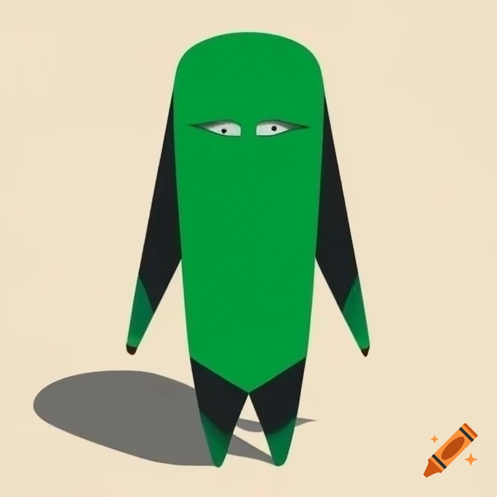 Mysterious angular green-skinned figure with shadows, dark body on Craiyon