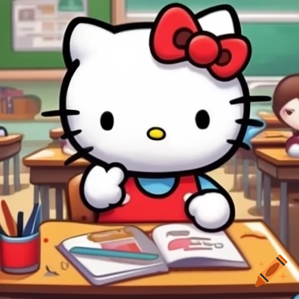 Hello Kitty studying and doing school work on Craiyon