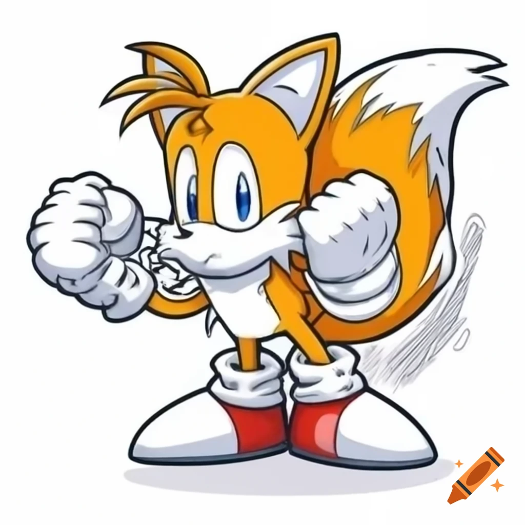 Furry art of Miles 'Tails' Prower flexing exaggerated bodybuilder ...