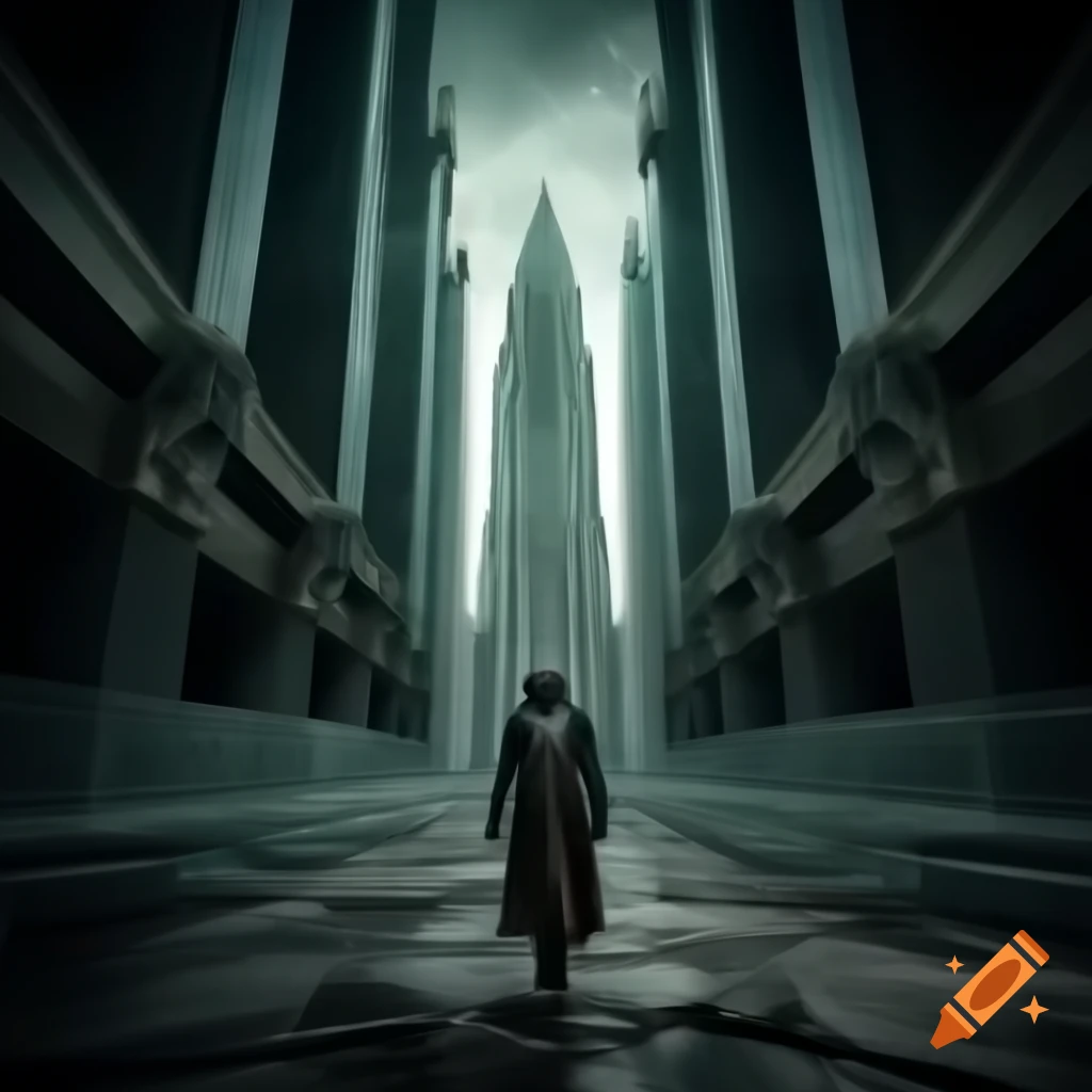 Dystopian future interpretation with Art Deco elegance and deep blue ...