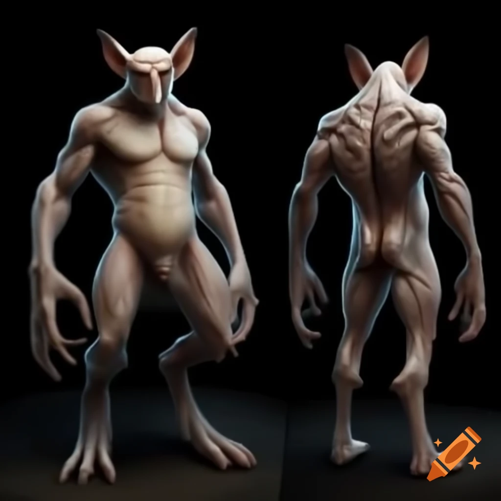 Half-human, half-bat creature with digitigrade legs and a human-like posture on Craiyon